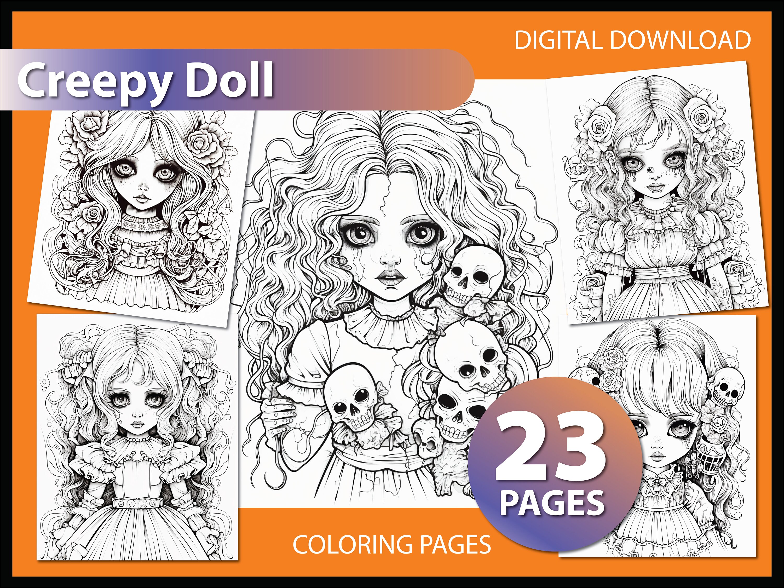 Creepy Doll Coloring Page for Adults Coloring Page Adult Coloring Book ...