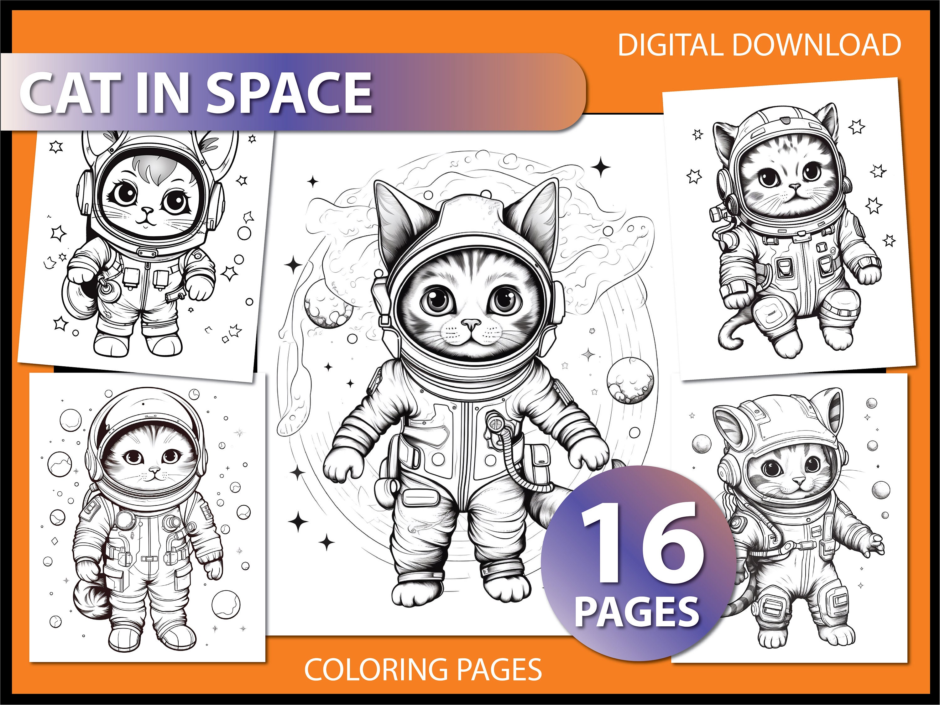 Cat in Space Coloring Pages for Adults - Coloring Book - Cat Coloring ...