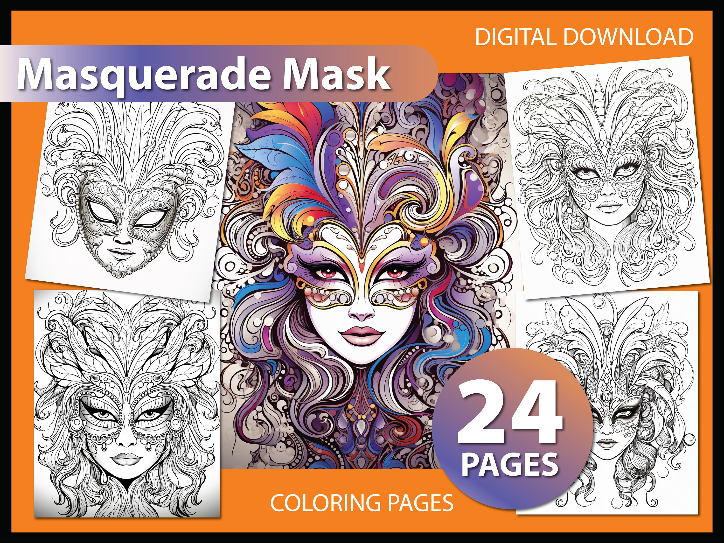 Mystical Masquerade: Adult Coloring Elegance - Coloring Book Adult ...