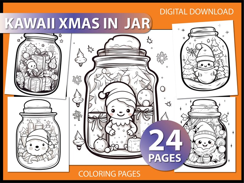 Kawaii Christmas in a Jar: Adult Coloring Page - Christmas Coloring ...