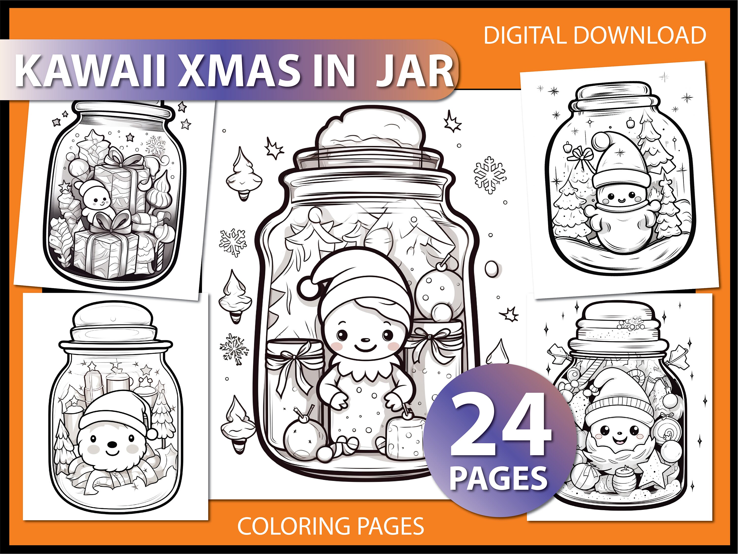 Kawaii Christmas in a Jar: Adult Coloring Page Christmas - Etsy