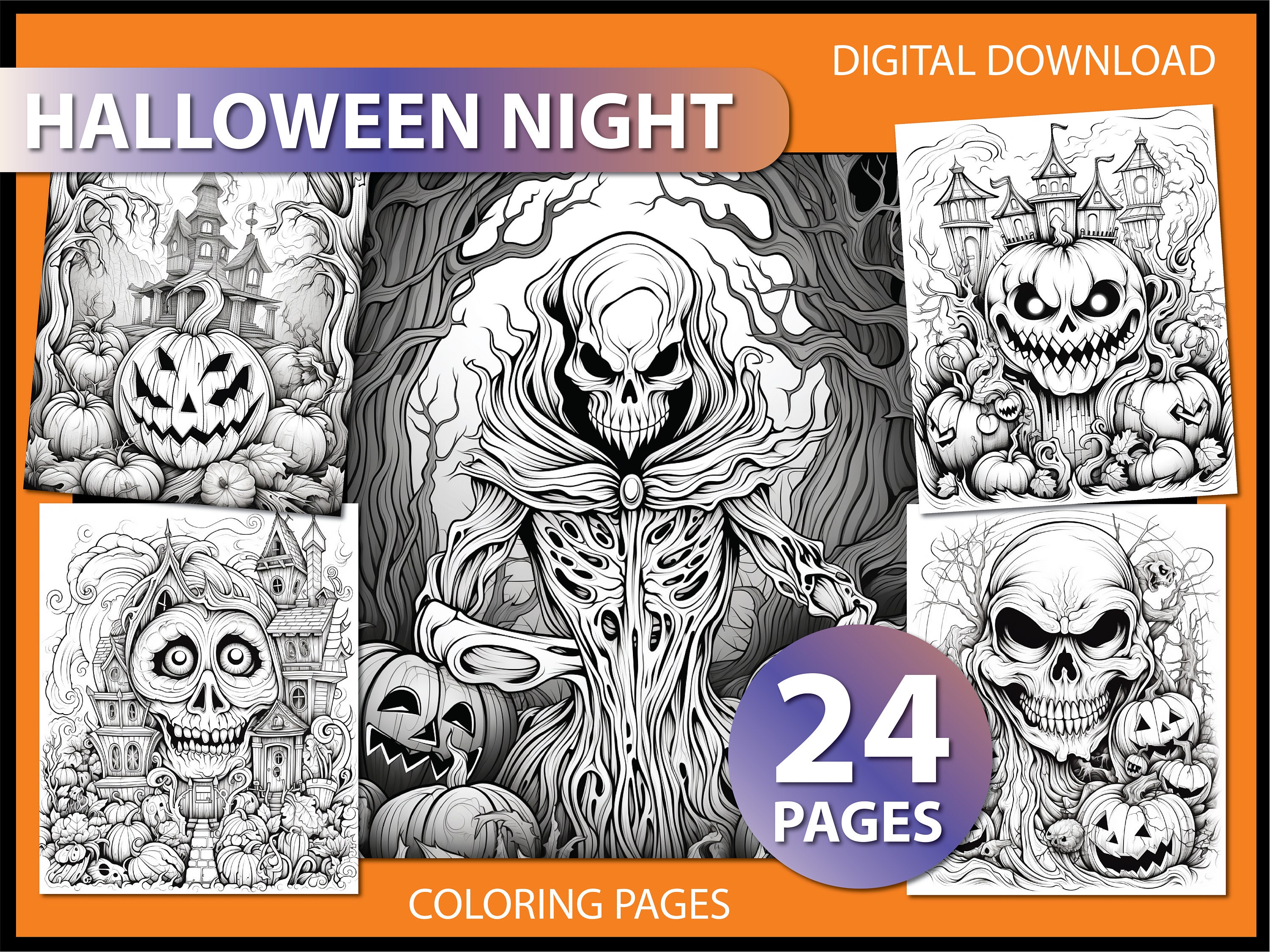 Enchanted Halloween Night: Coloring Page for Adults Coloring Book Adult ...