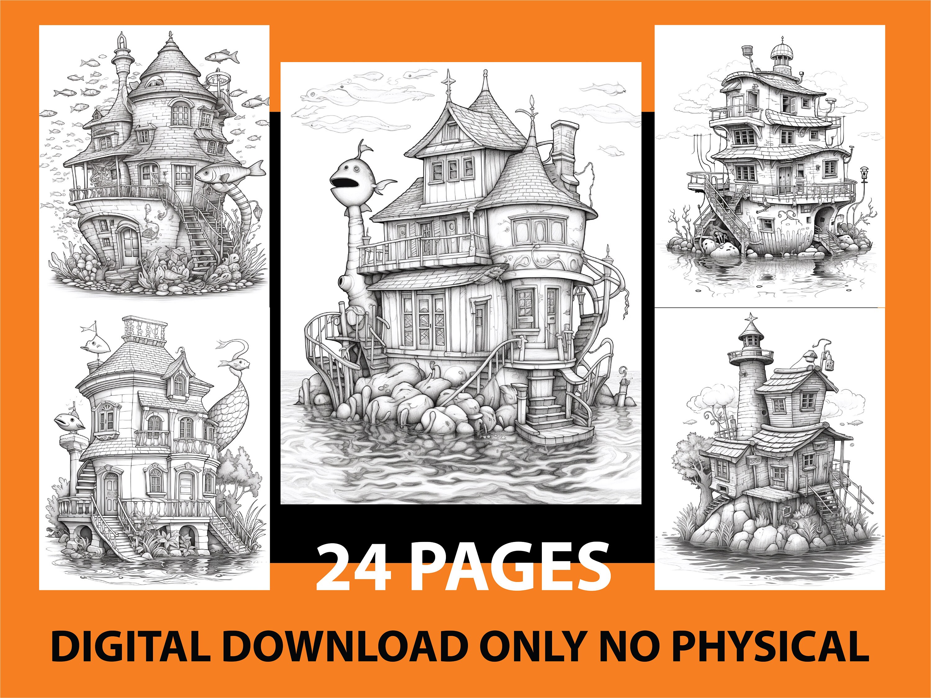 Fish House Fantasy Coloring Page for Adults - Fish House Coloring Page ...