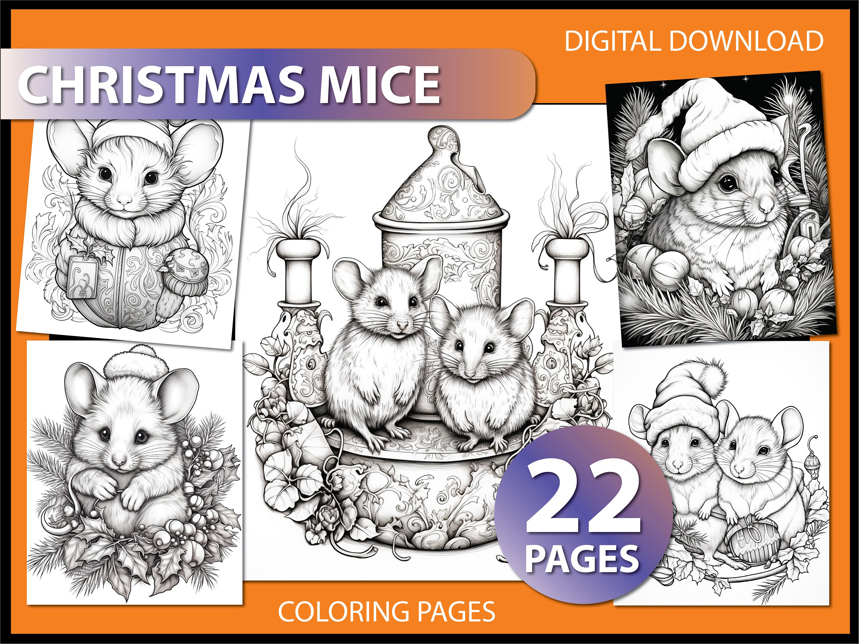 Christmas Mice: Adult Coloring Page Christmas Coloring Pages - Etsy