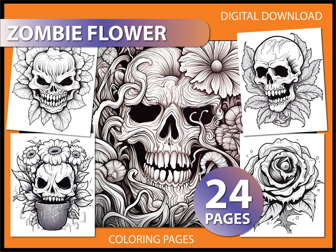 Zombie Flower Coloring Page for Adult Zombie Coloring Book - Etsy