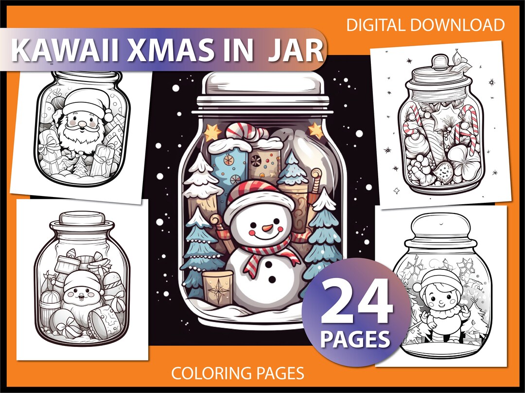 Kawaii Christmas in a Jar: Adult Coloring Page - Christmas Coloring ...