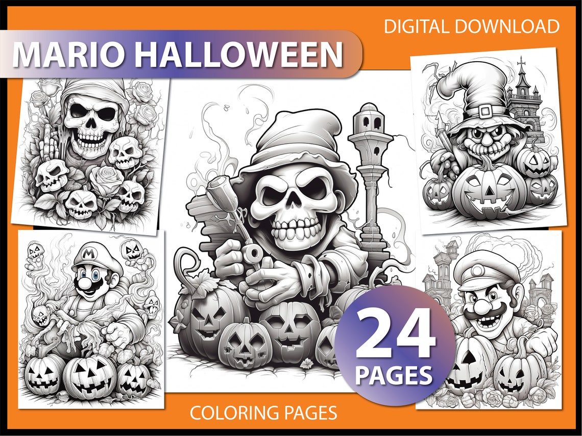 Mario's Halloween Adventure: Adult Coloring Page - Coloring Page Adult ...