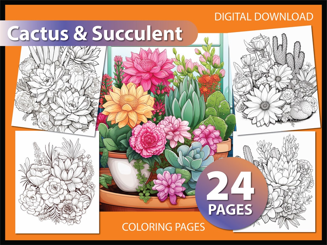 Desert Bloom: Cactus & Succulent Coloring Page - Coloring Book Adult ...