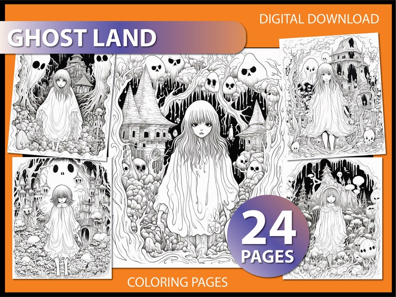 Spectral Serenity: Ghostly Girl Coloring Page for Adults - Digital ...