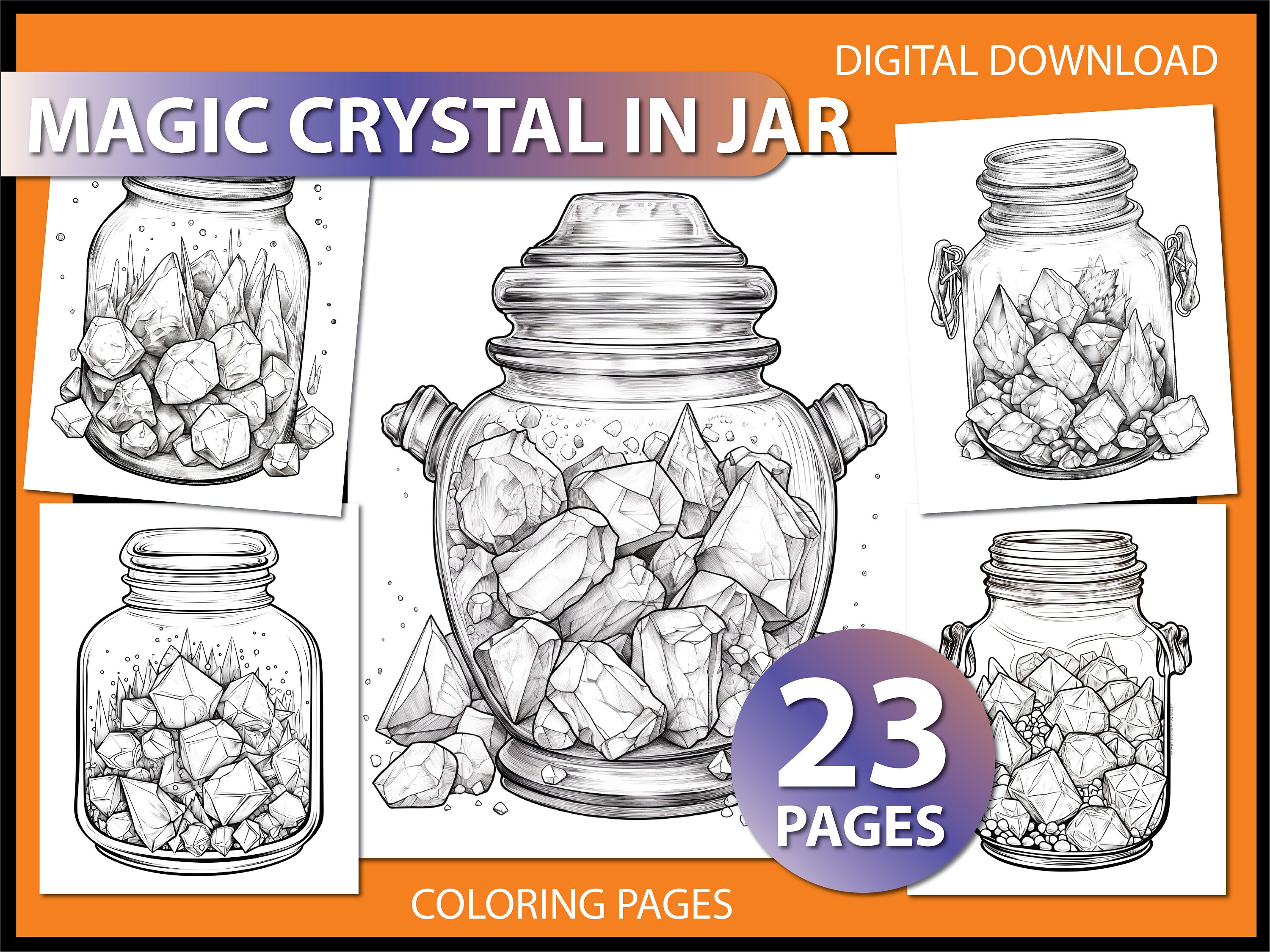 Magic Crystal in a Jar: Adult Coloring Page Crystal Coloring - Etsy