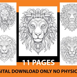 Mandala Lion Coloring Page Adults - 11 Pages Printable File - Digital ...