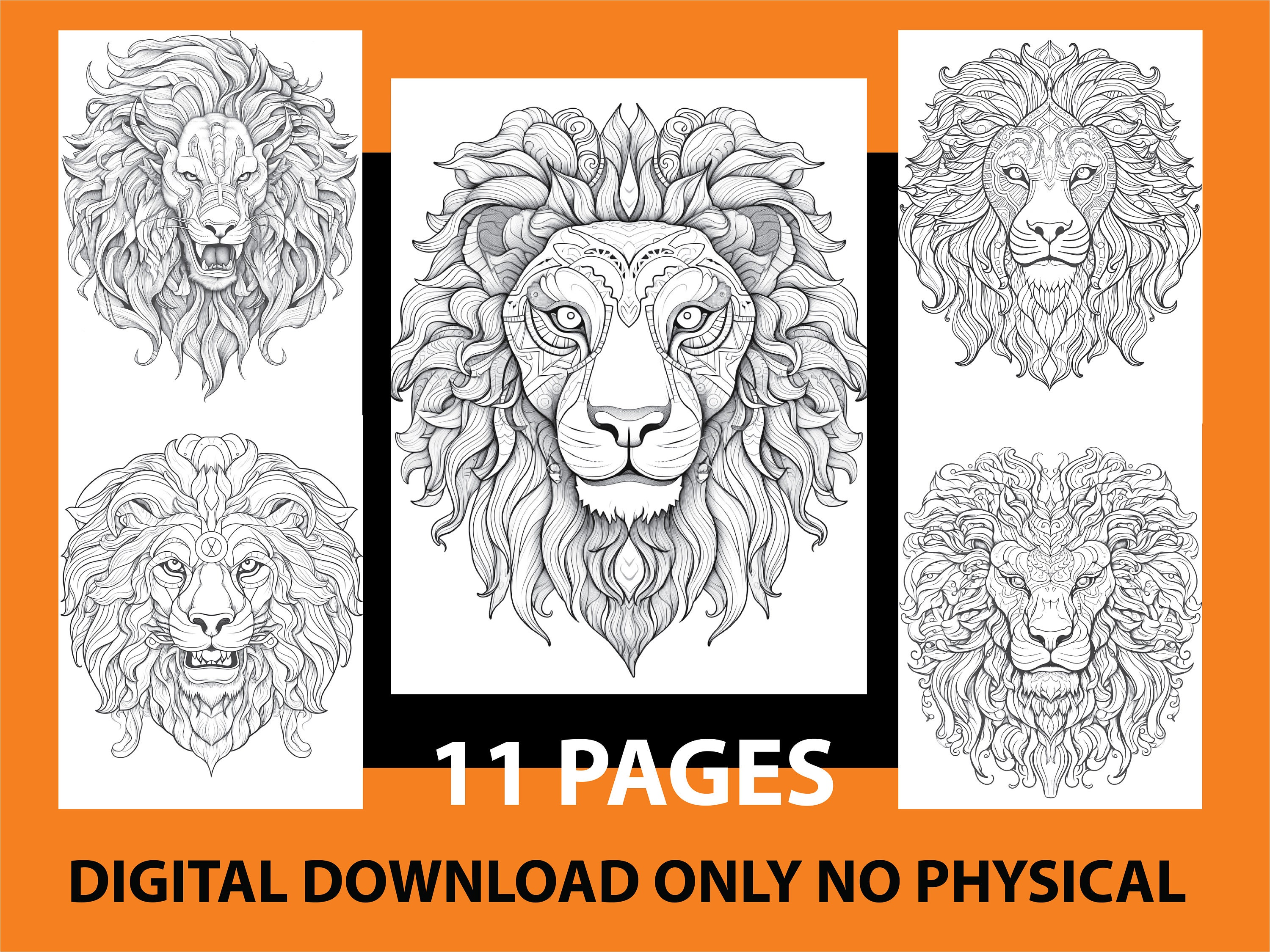 Mandala Lion Coloring Page Adults - 11 Pages Printable File - Digital ...