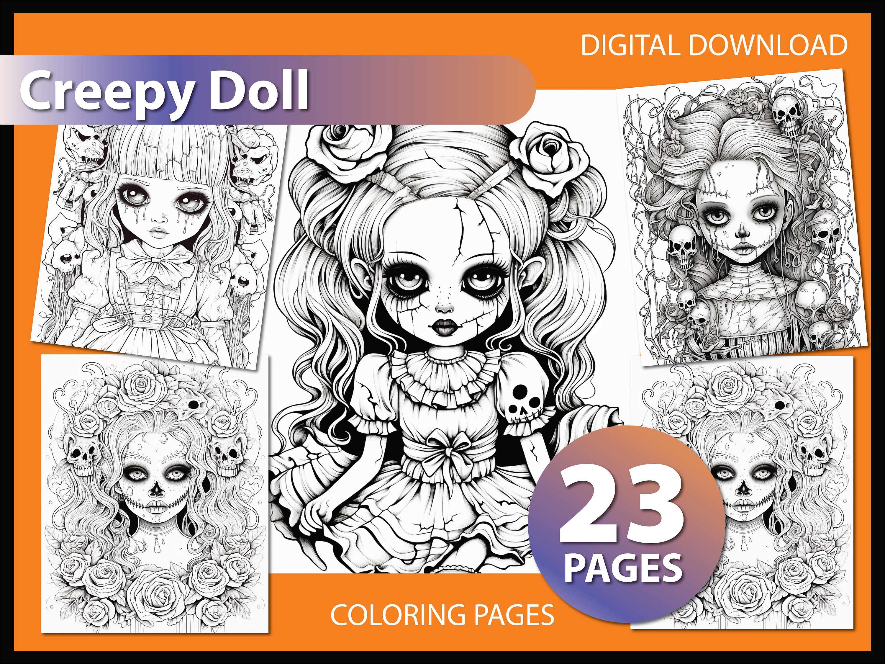 Creepy Doll Coloring Page for Adults Coloring Page Adult Coloring Book ...