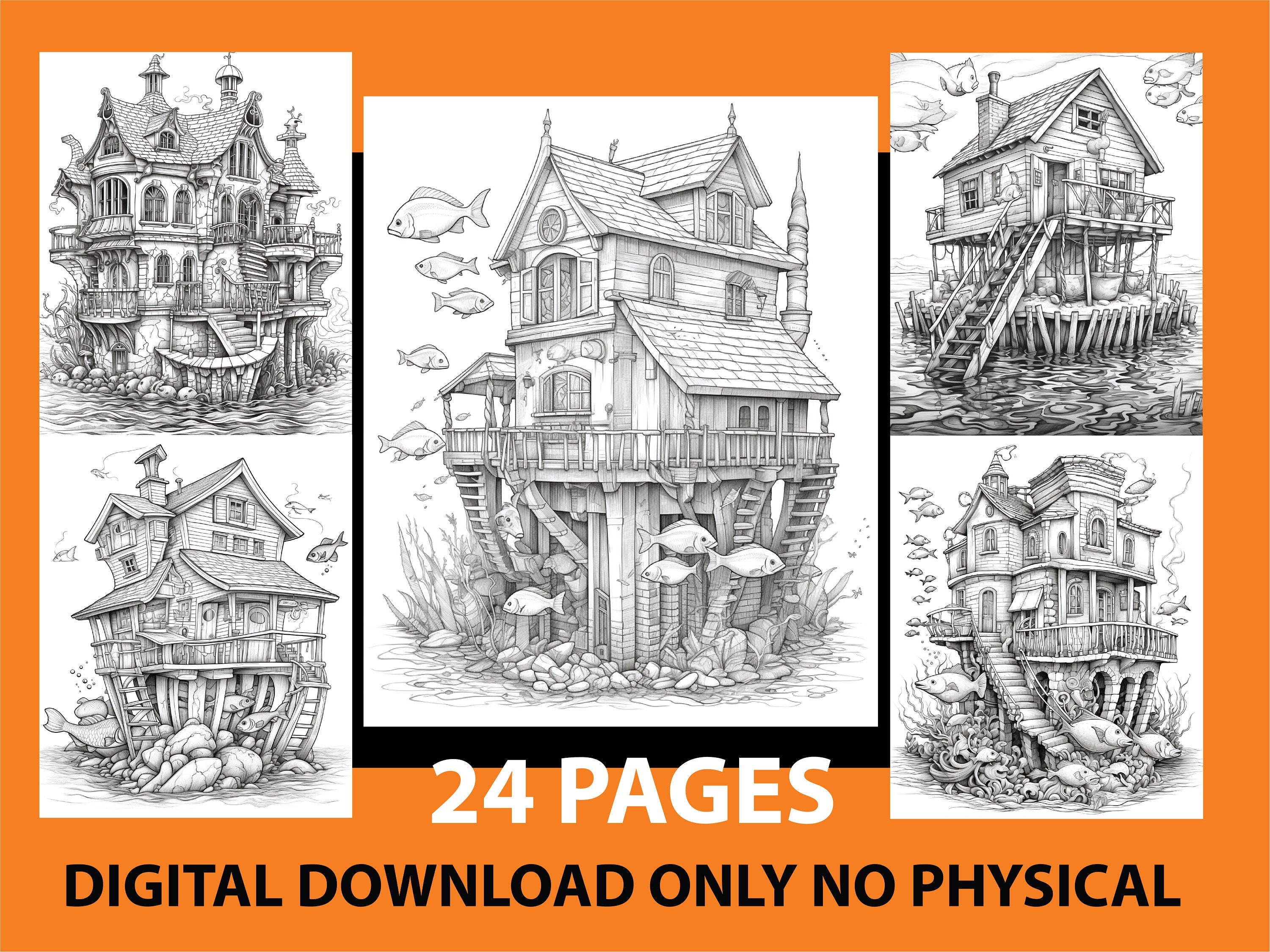 Fish House Fantasy Coloring Page for Adults - Fish House Coloring Page ...