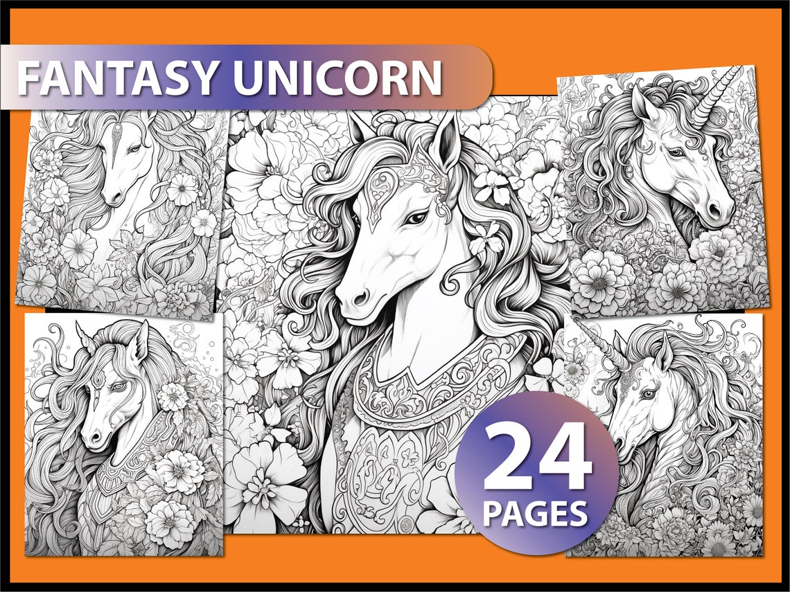 Fantasy Unicorn Coloring Pages for Adults Rainbow Unicorn Lover ...