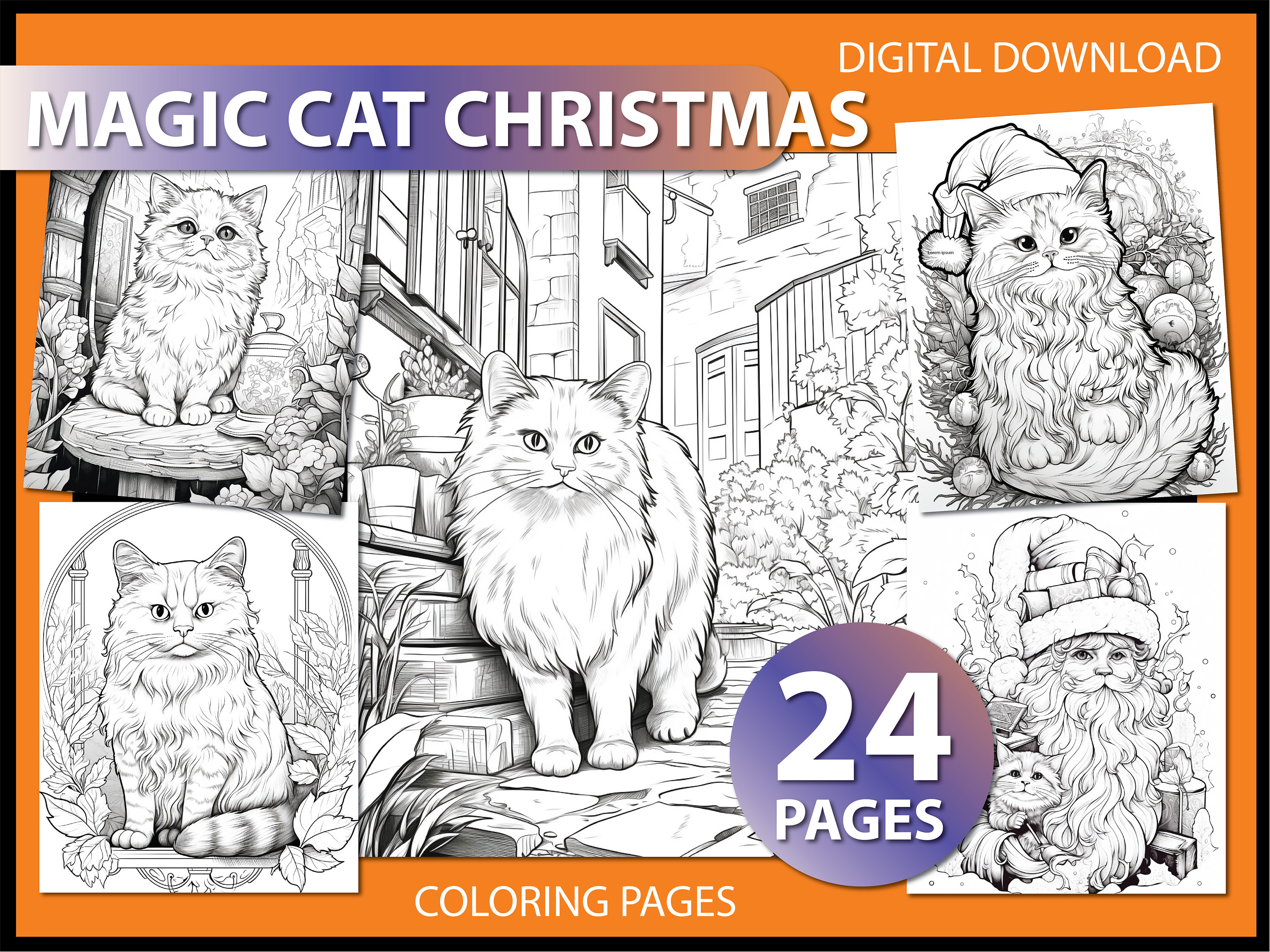 Magic Cat Christmas: Adult Coloring Page Magic Cat Coloring Pages Xmas ...