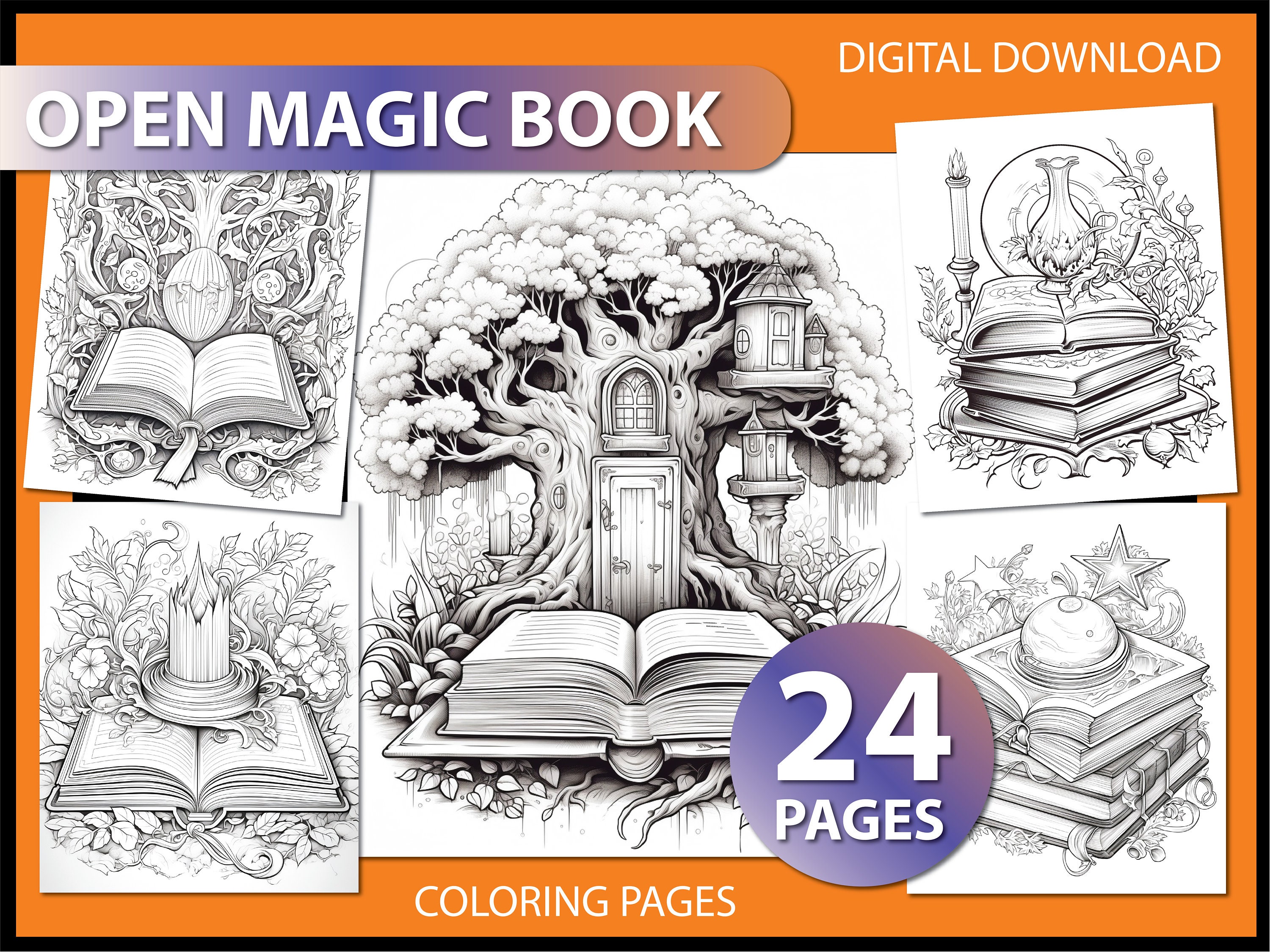 Open Magic Book: Adult Coloring Page Coloring Pages for Adult Magic ...