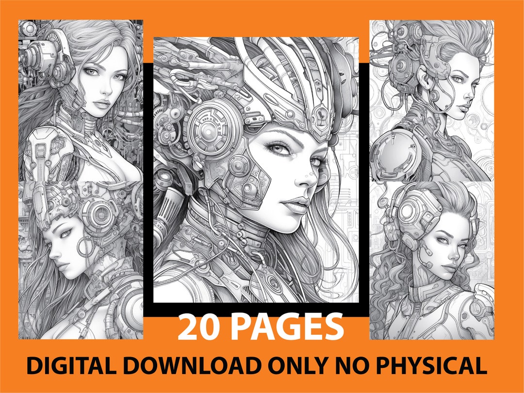 Cyborg Girl Coloring Page for Adults Cyborg Coloring Fantasy Coloring ...