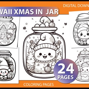 Kawaii Christmas in a Jar: Adult Coloring Page - Christmas Coloring ...
