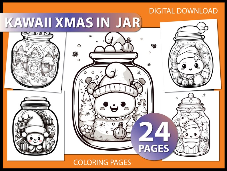 Kawaii Christmas in a Jar: Adult Coloring Page - Christmas Coloring ...