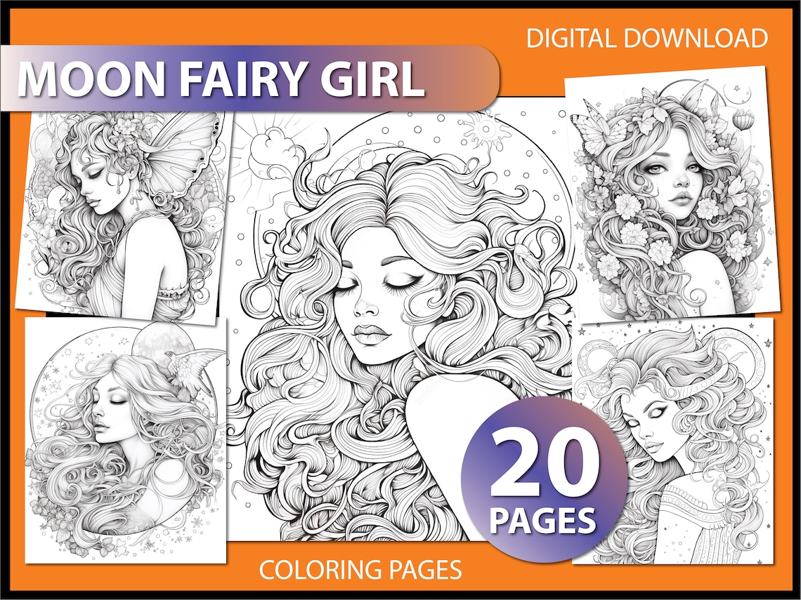 Moon Fairy Coloring Pages for Adults Coloring Book Gift for Her Love ...