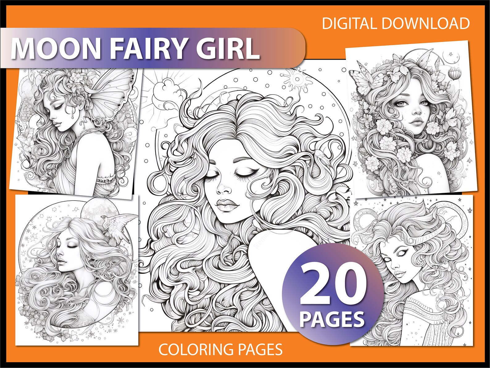 Moon Fairy Coloring Pages for Adults Coloring Book Gift for Her Love ...