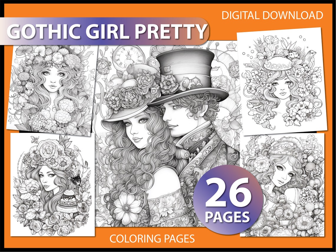 Gothic Girl Pretty Coloring Pages for Adult Coloring Book Gothic ...