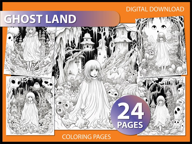 Spectral Serenity: Ghostly Girl Coloring Page for Adults Digital ...