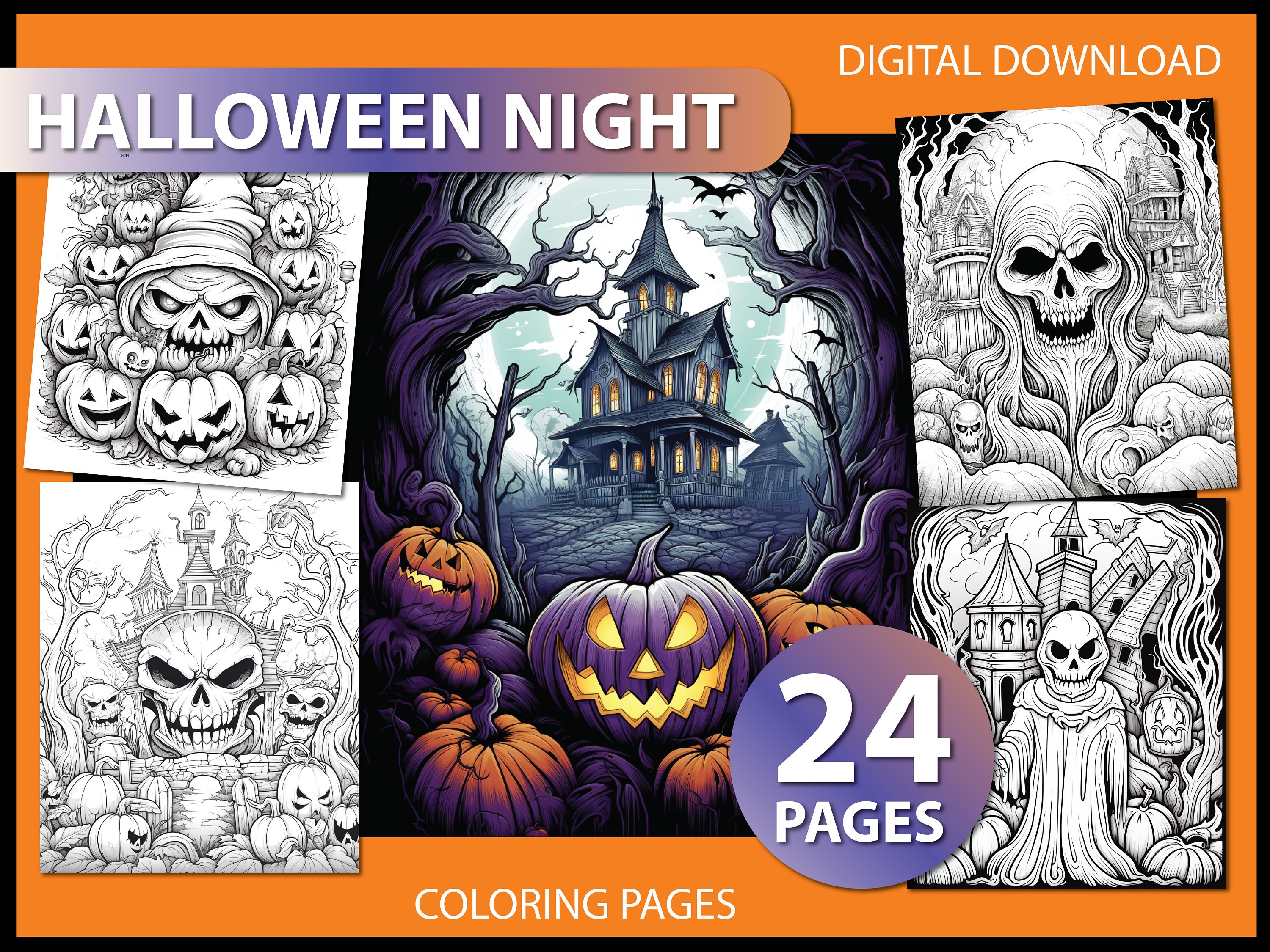 Enchanted Halloween Night: Coloring Page for Adults Coloring Book Adult ...