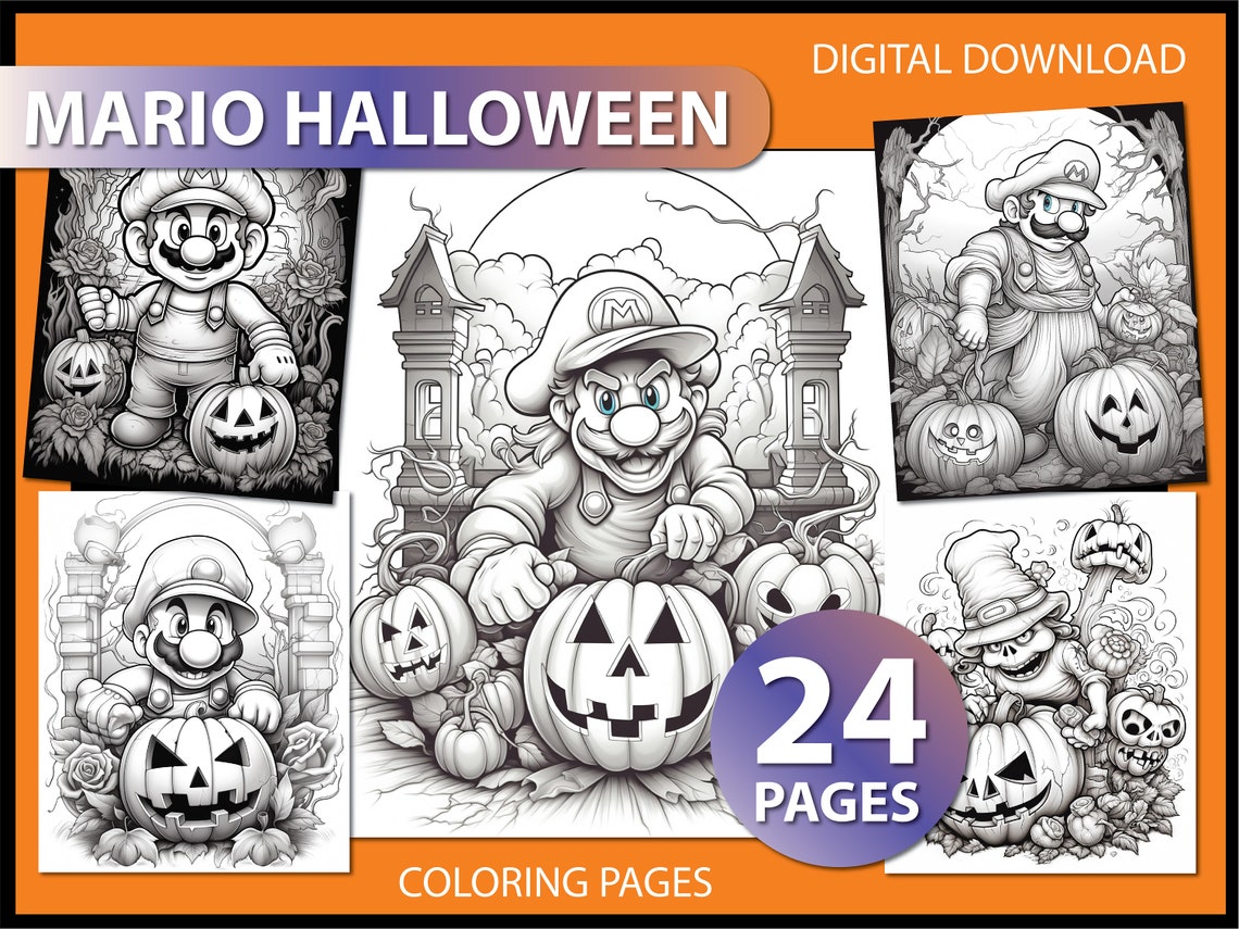 Mario's Halloween Adventure: Adult Coloring Page - Coloring Page Adult ...