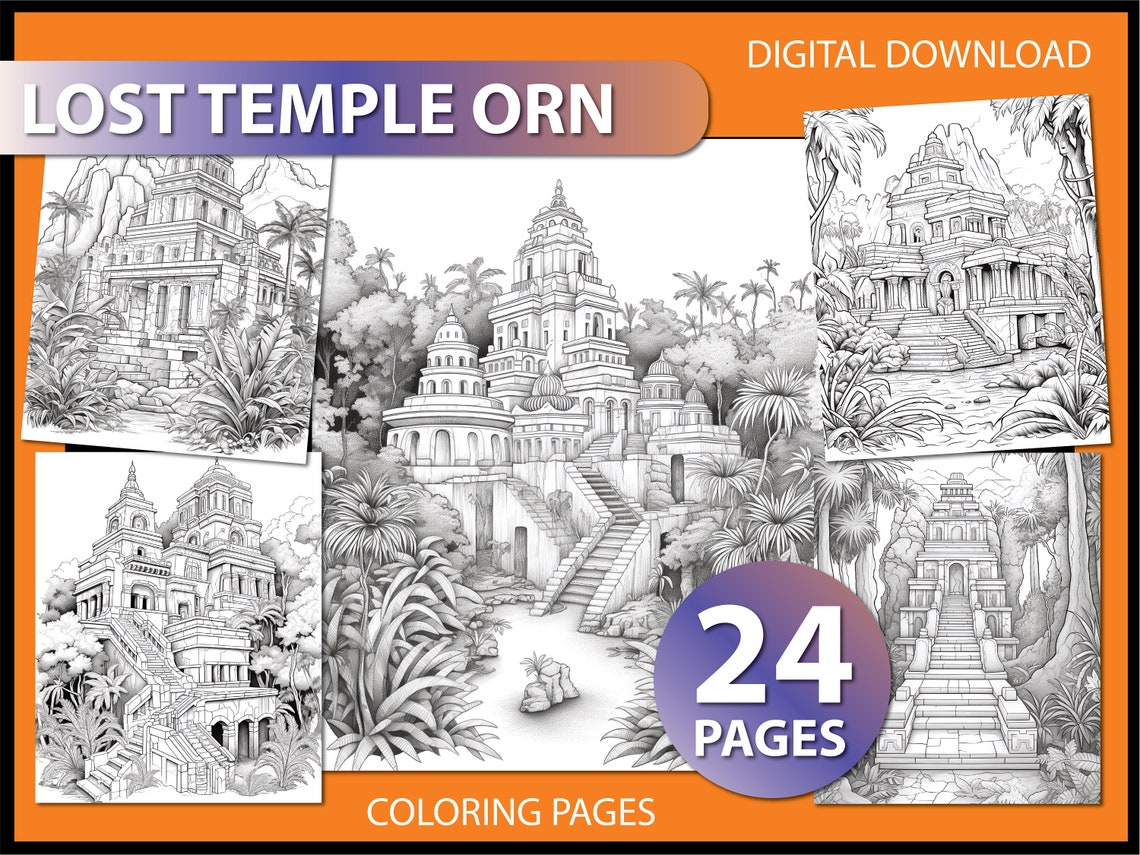 Lost Temple Coloring Pages for Adult Coloring Book Temple Coloring Gift ...