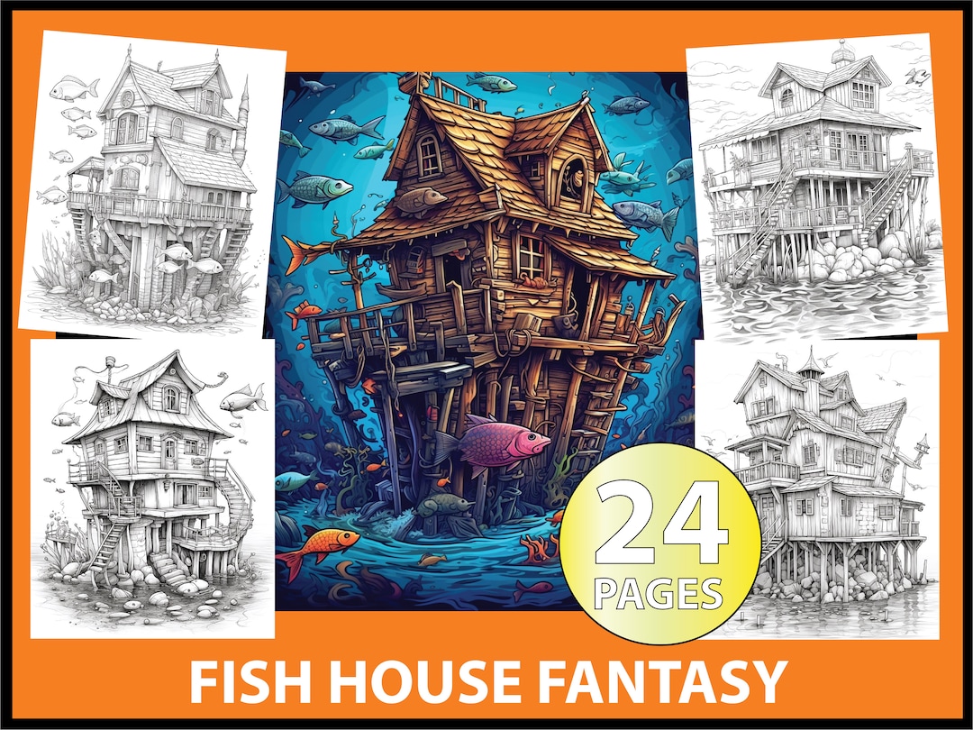 Fish House Fantasy Coloring Page for Adults - Fish House Coloring Page ...