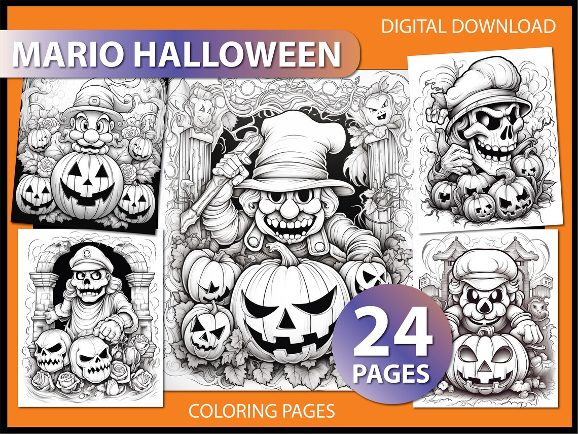 Mario's Halloween Adventure: Adult Coloring Page - Coloring Page Adult ...