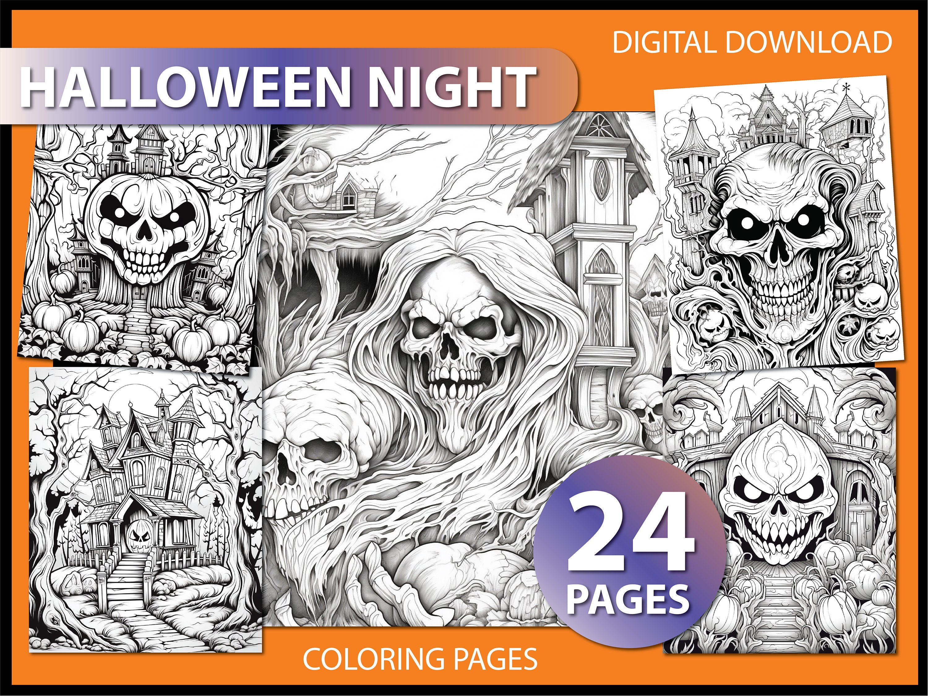 Enchanted Halloween Night: Coloring Page for Adults Coloring Book Adult ...