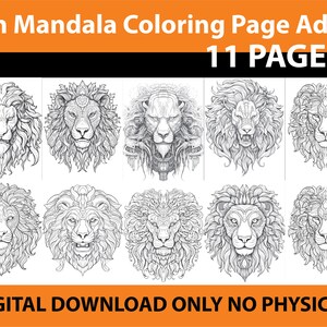 Mandala Lion Coloring Page Adults - 11 Pages Printable File - Digital ...