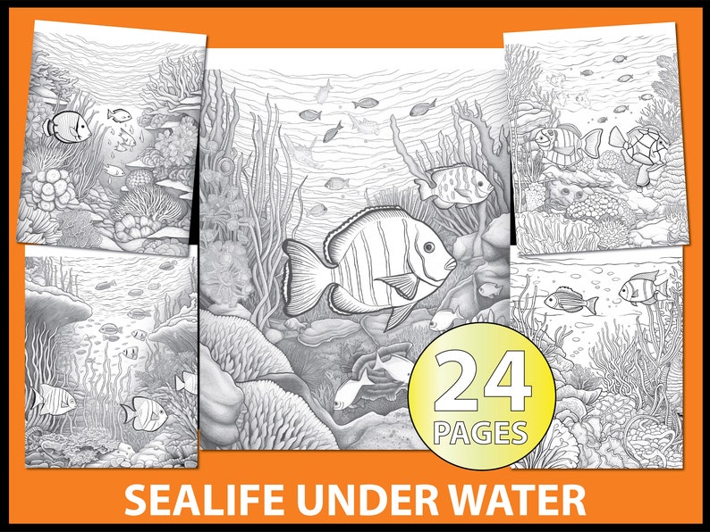 Underwater Sealife Coloring Page for Adults - Coloring Book - Fish ...