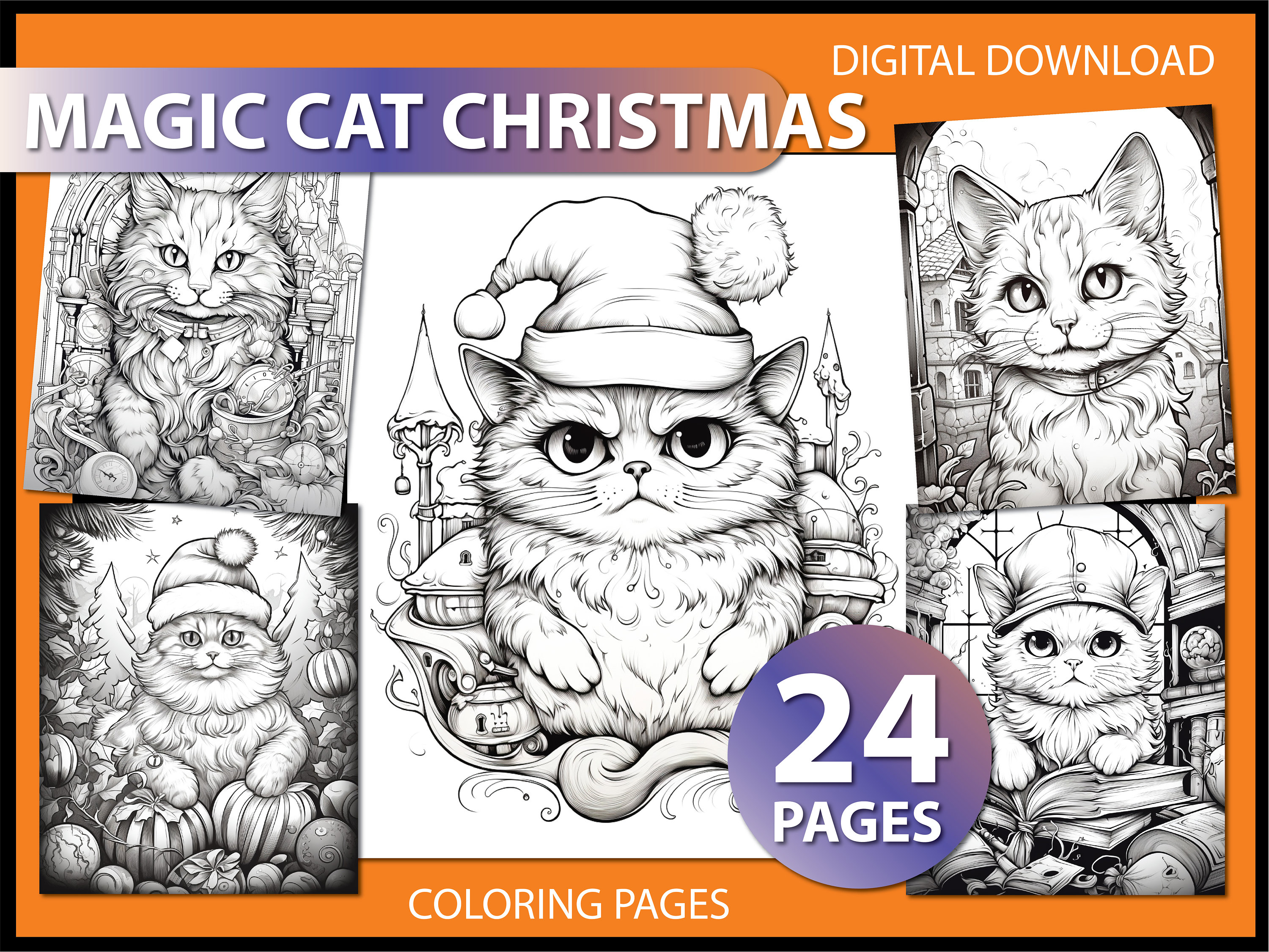 Magic Cat Christmas: Adult Coloring Page Magic Cat Coloring Pages Xmas ...