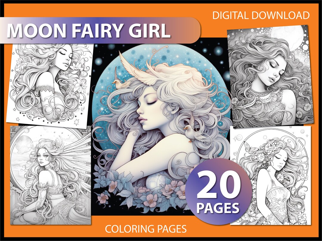 Moon Fairy Coloring Pages for Adults Coloring Book Gift for Her Love ...