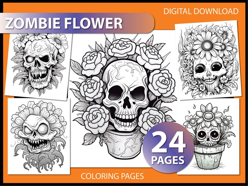 Zombie Flower Coloring Page for Adult Zombie Coloring Book - Etsy