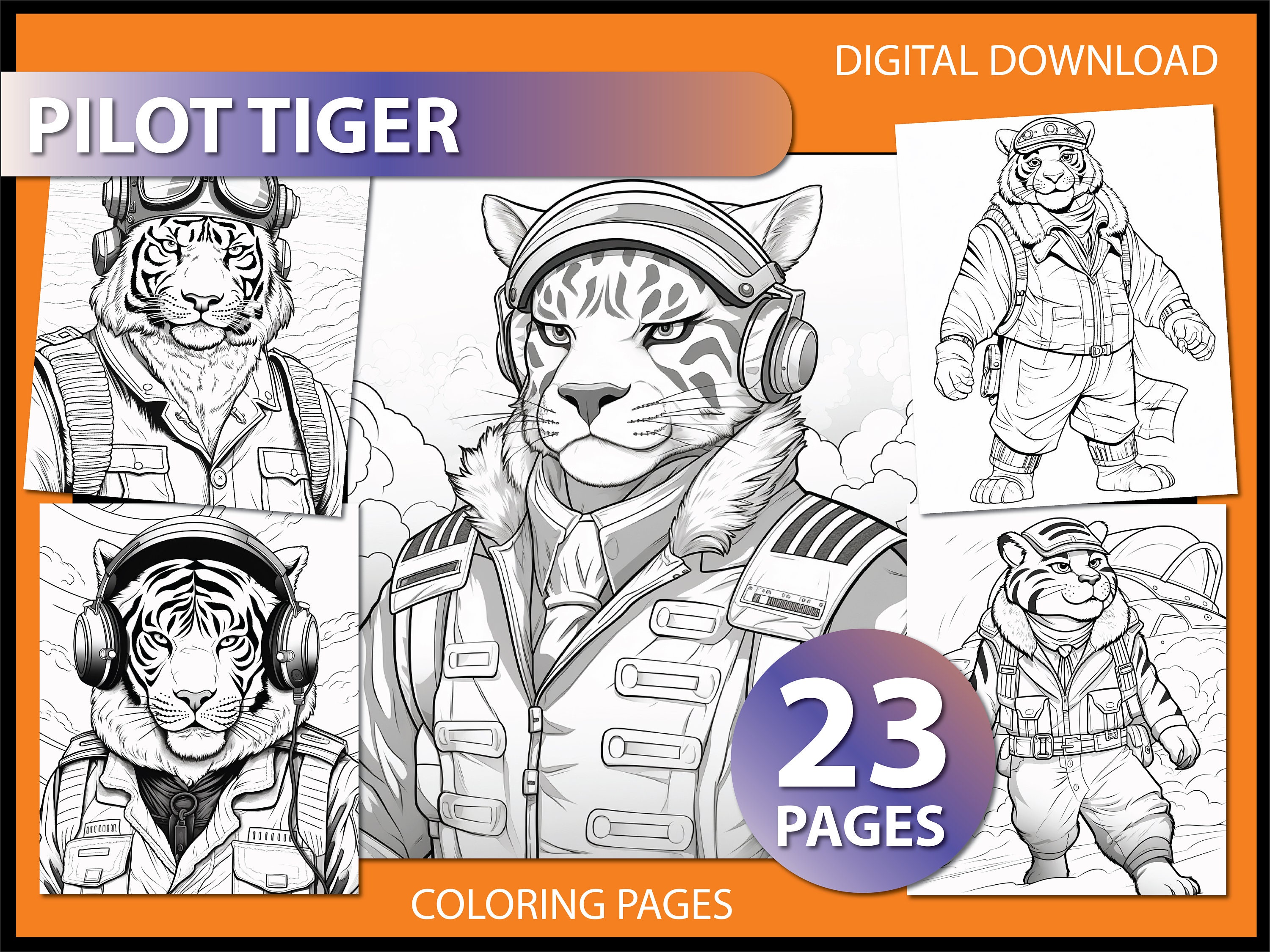 Skybound Majesty - Pilot Tiger Coloring Page for Adults - Coloring Time ...