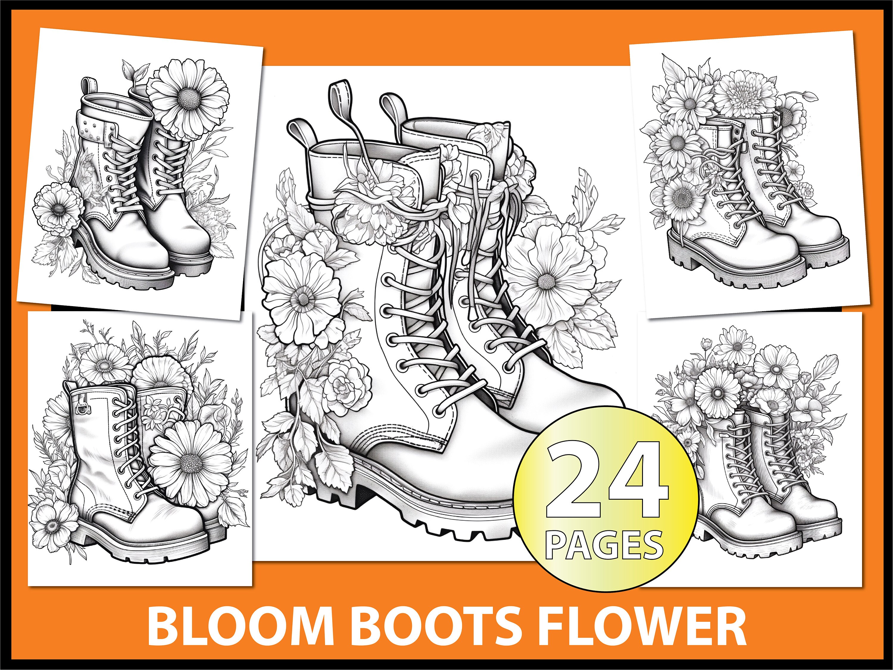 Blooming Splendor: Bloom Boots Coloring Pages for Adults - Etsy