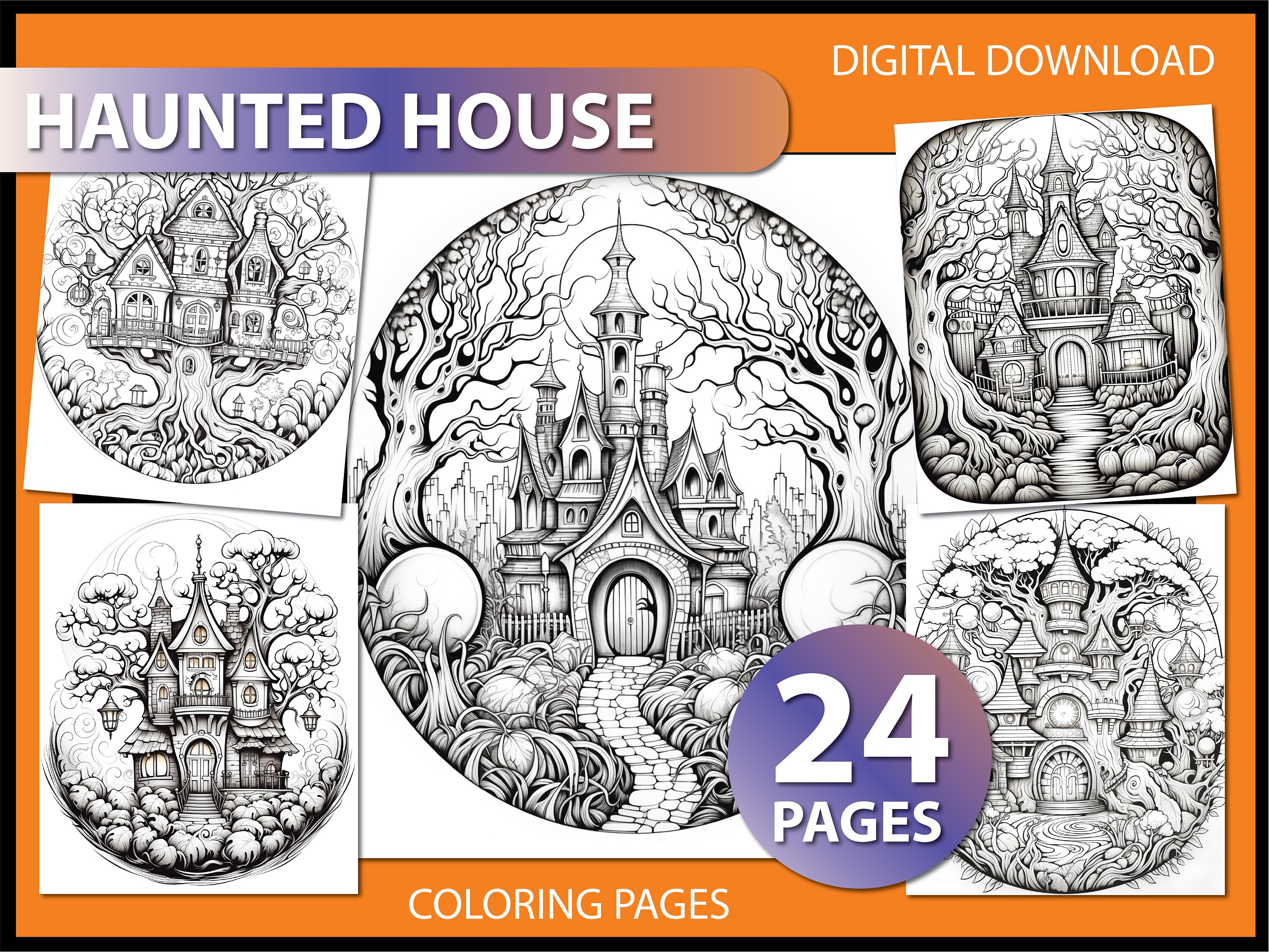 Enchanted Haunted House: Adult Coloring Page - Halloween Coloring Pages ...