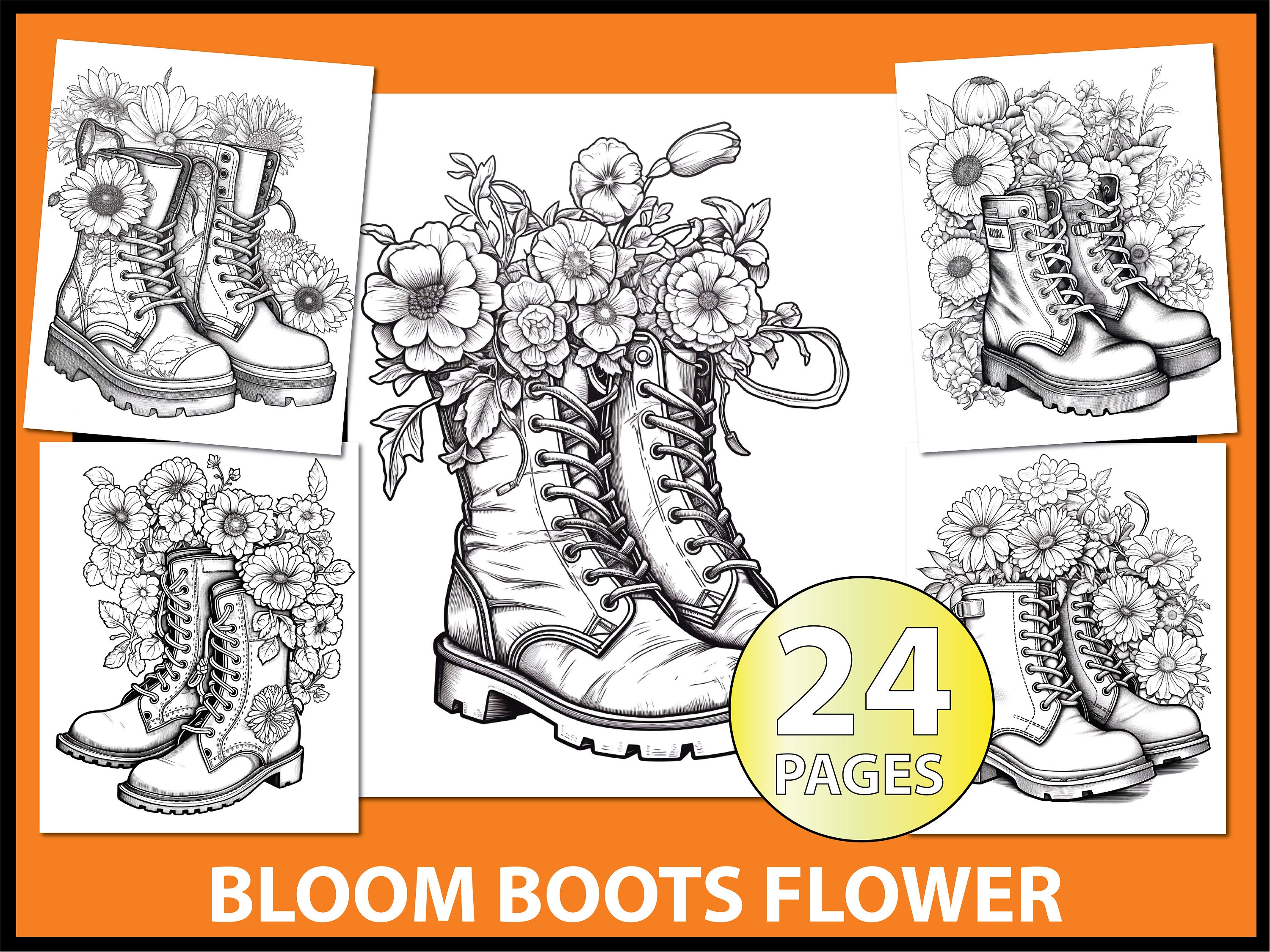 Blooming Splendor: Bloom Boots Coloring Pages for Adults - Etsy