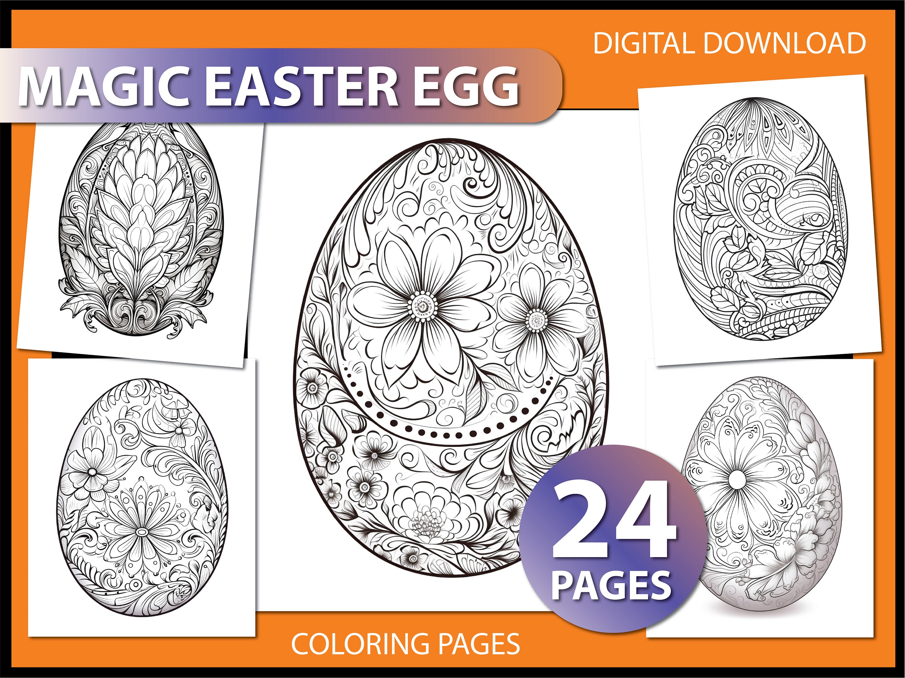 Magic Easter Eggs : Adult Coloring Page Coloring Pages for - Etsy