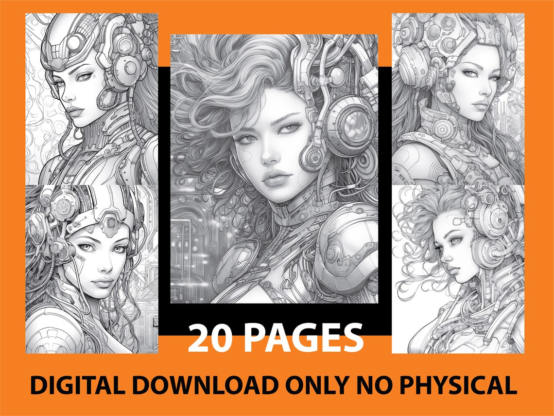 Cyborg Girl Coloring Page for Adults Cyborg Coloring Fantasy Coloring ...