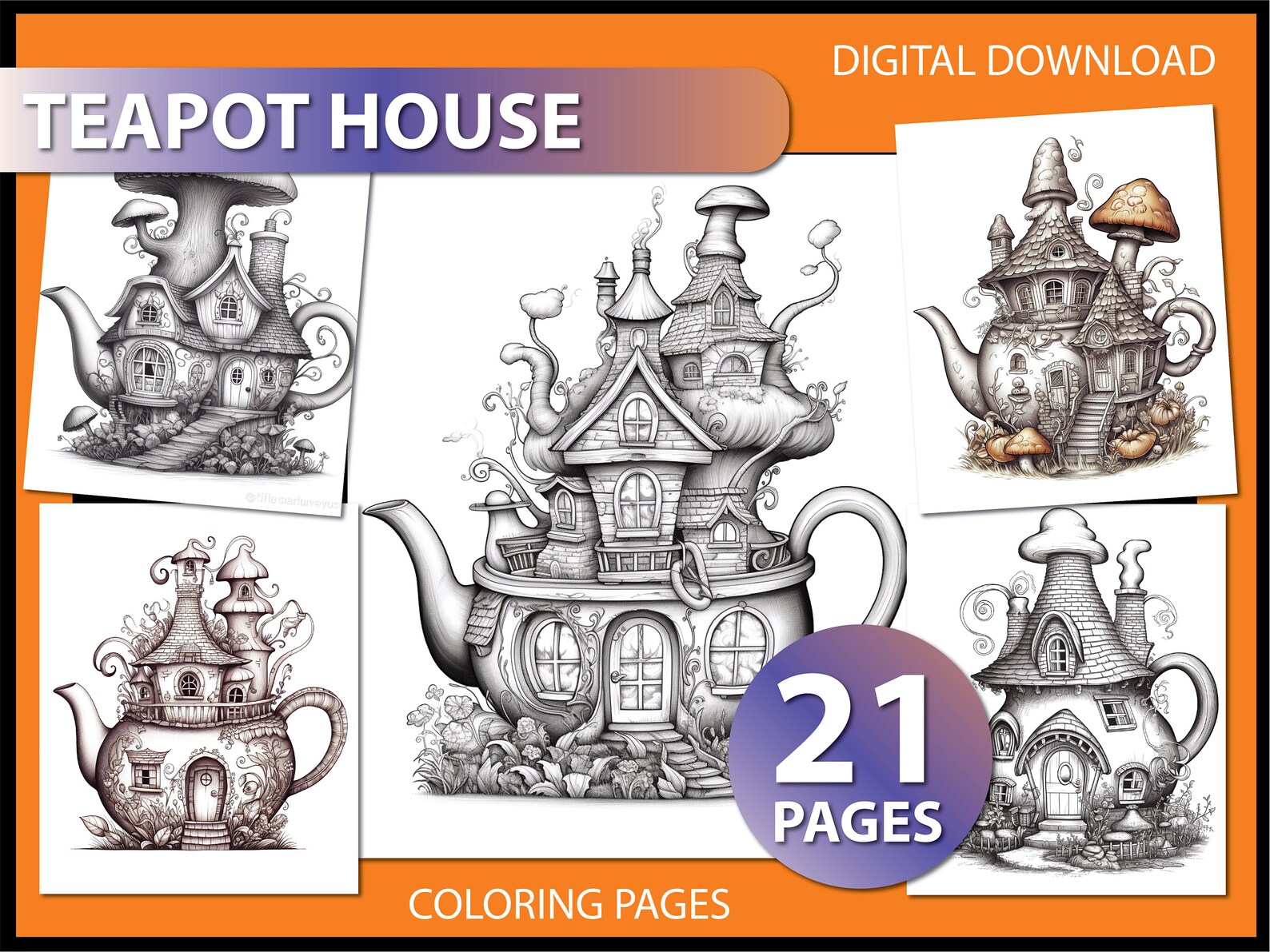 Teapot House Coloring Pages for Adult - Coloring Page for Adults ...