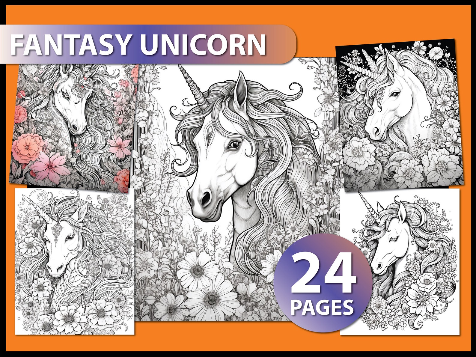 Fantasy Unicorn Coloring Pages for Adults Rainbow Unicorn Lover ...