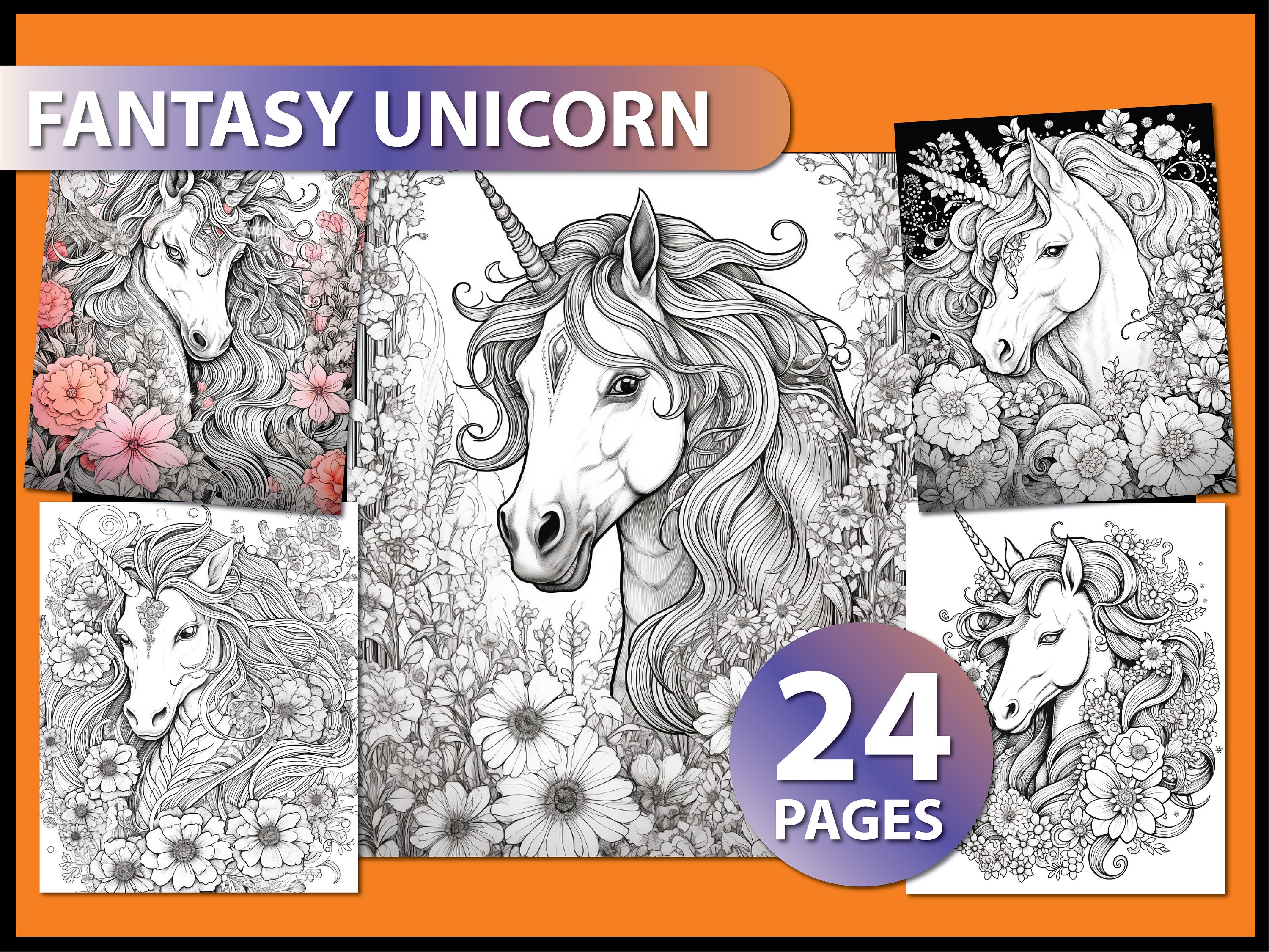 Fantasy Unicorn Coloring Pages for Adults Rainbow Unicorn Lover ...