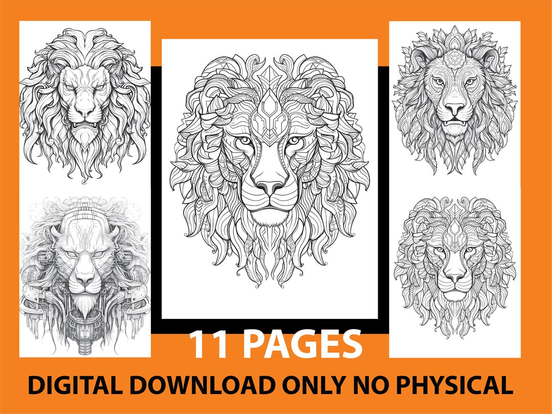 Mandala Lion Coloring Page Adults - 11 Pages Printable File - Digital ...