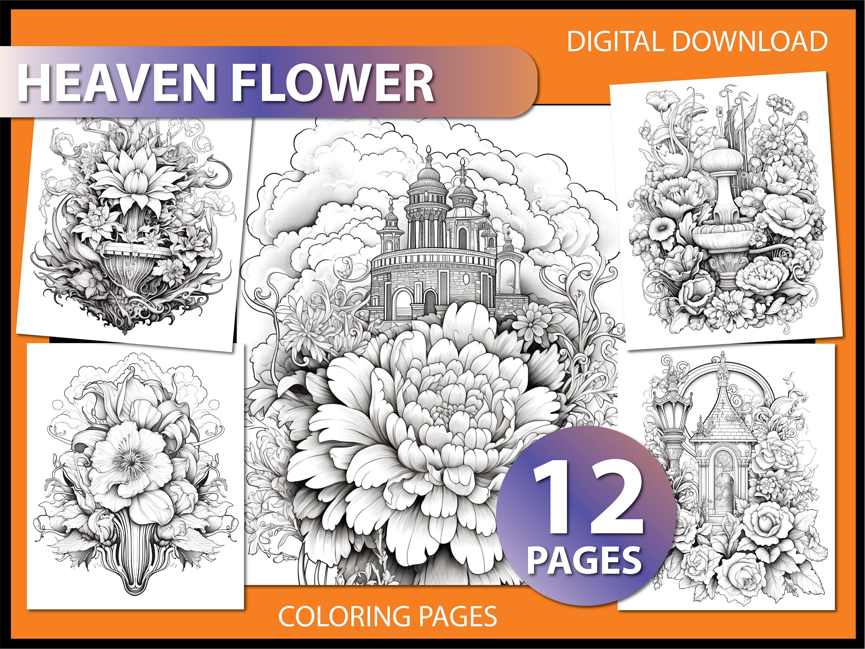 Heaven Flower Coloring Pages for Adults Heaven Coloring Page - Etsy